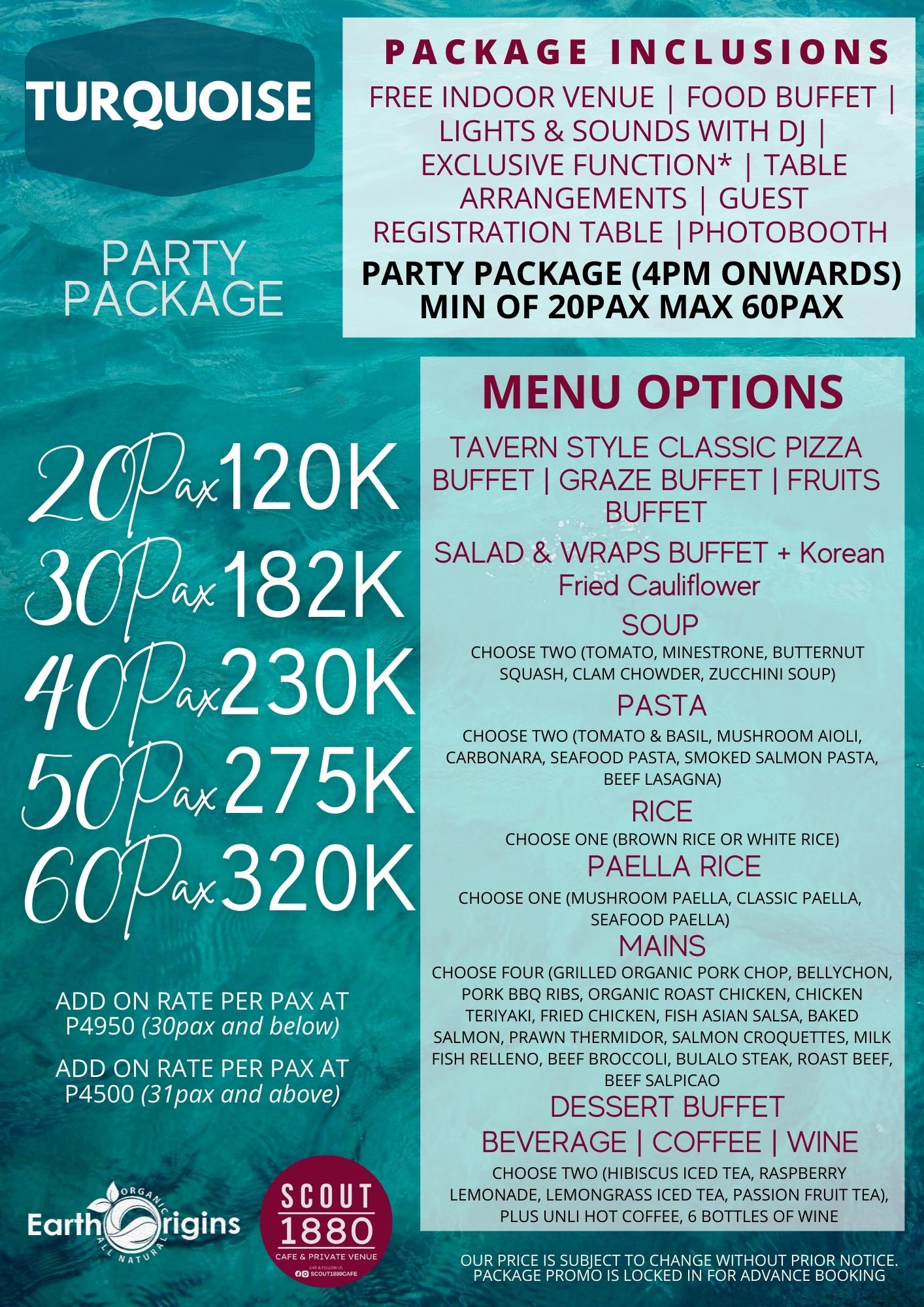 PARTY PACKAGE – SCOUT1880 CAFE & PRIVATE VENUE
