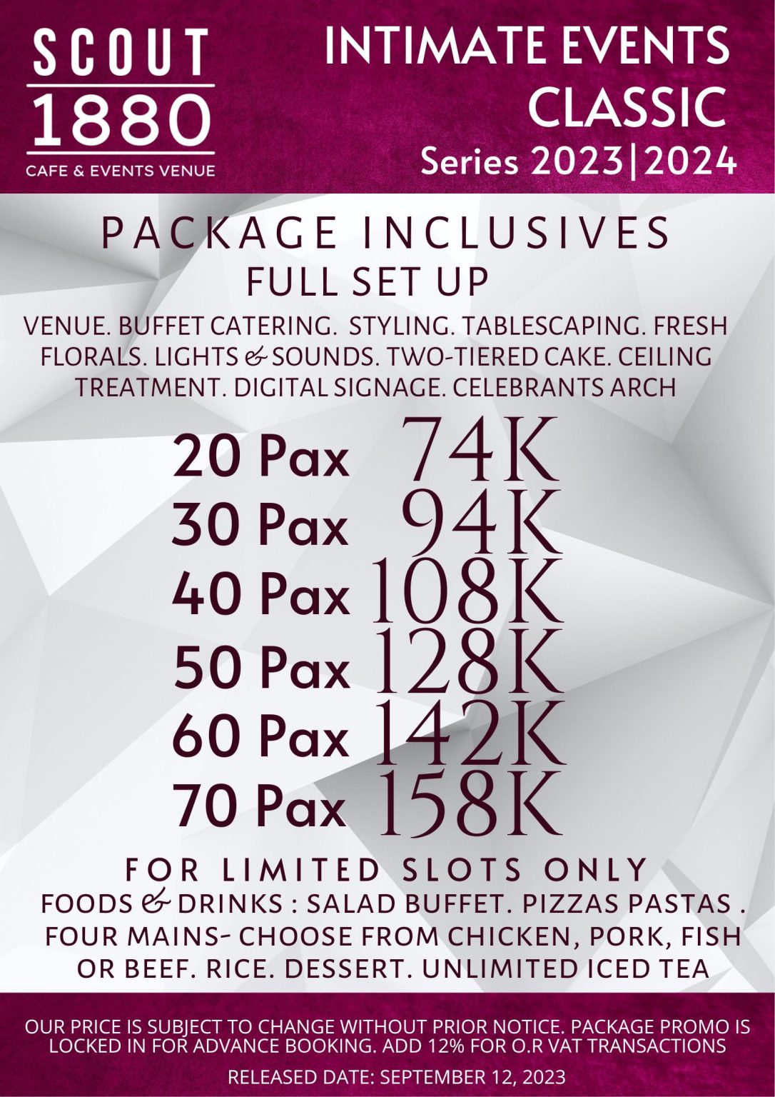 ALL OCCASIONS -CLASSIC RATES FOR 2023 | 2024 – Scout1880