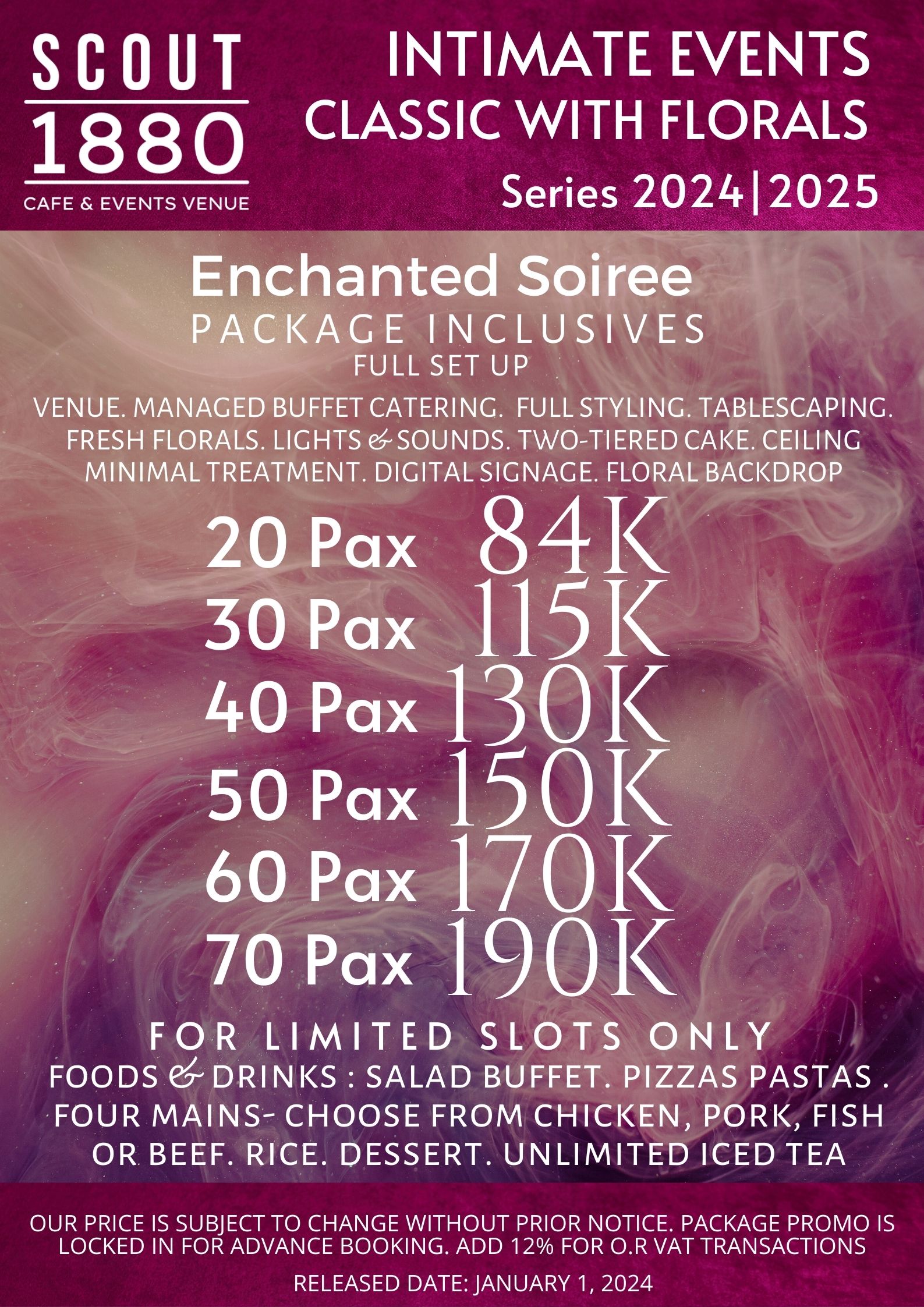 ENCHANTED SOIREE -WITH FRESH FLORALS RATES FOR 2024 | 2025 – Scout1880